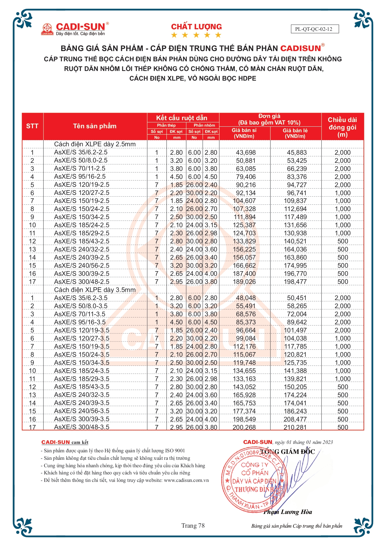Bảng giá cáp điện CADISUN, Mới Nhất [07/2023]